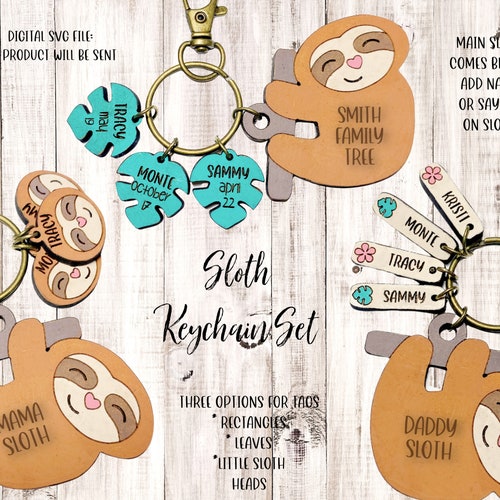 Sloth Keychain SVG Cut File Mother's Day Sloth Keychain - Etsy