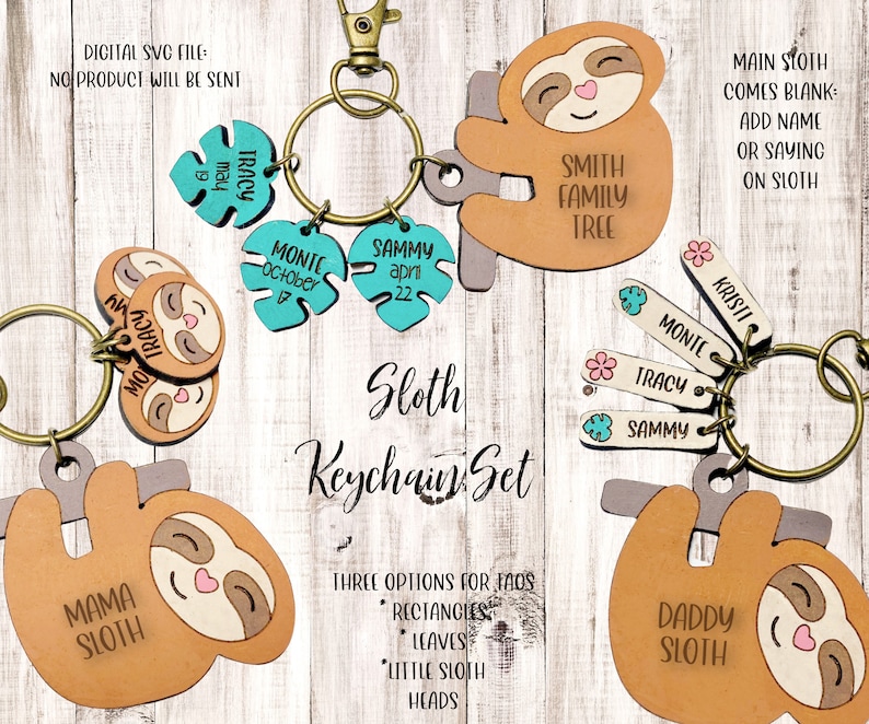 Sloth Keychain SVG Cut File, Mother's Day Sloth Keychain, Family Sloth ...
