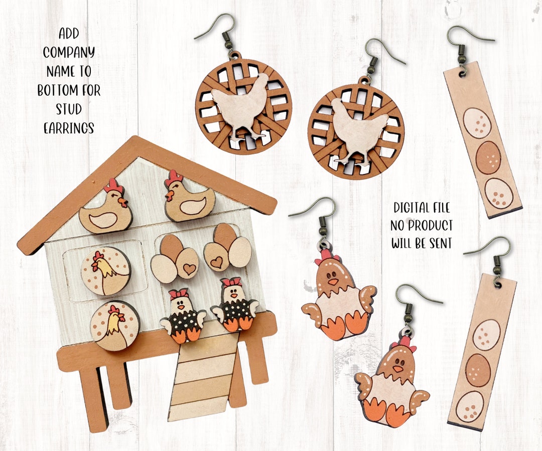 Chicken Earrings SVG Cut File, Chicken Earrings Laser File, Chicken ...