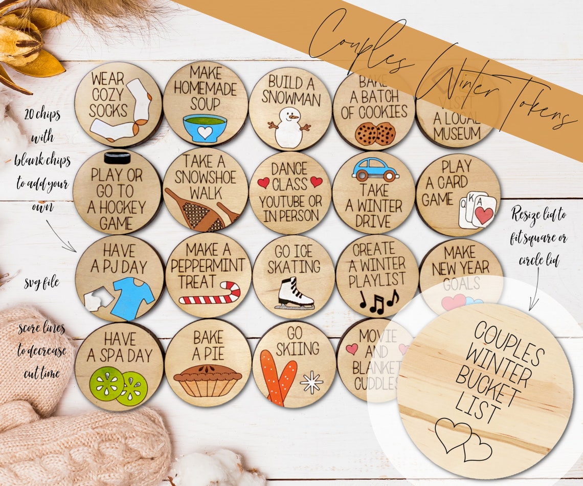 COUPLES Winter Bucket List Tokens SVG Winter Activities - Etsy