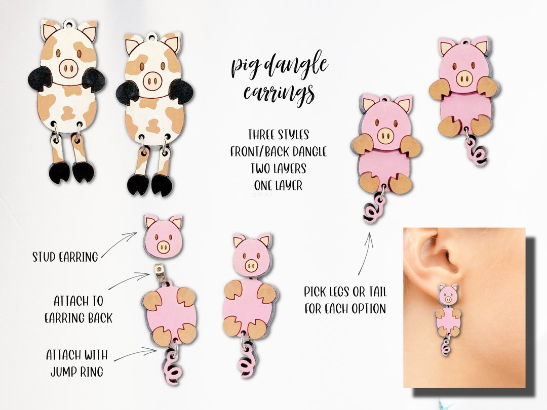 Pig Earrings SVG Cut File, Pig Earrings Laser File, Pig Jewelry ...