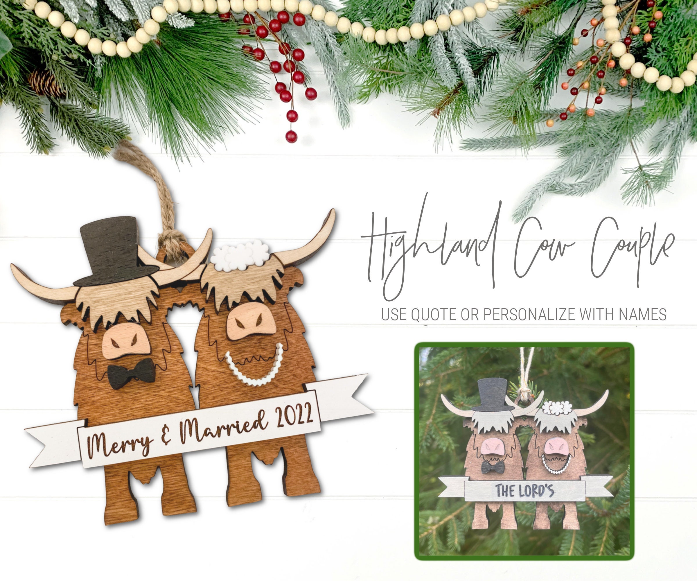 Highland Cow Couple SVG Cut File Just Married Ornament First - Etsy Canada