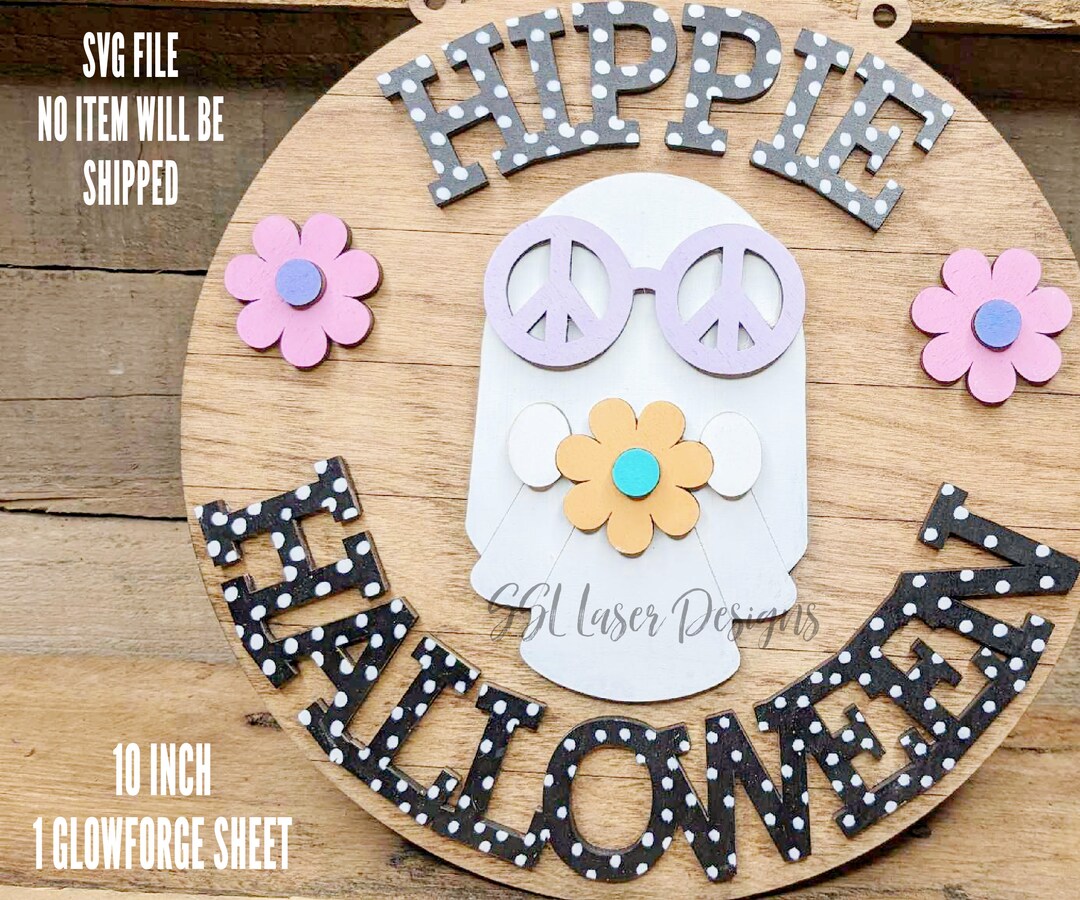 Hippie Halloween Door Sign SVG File, Retro Halloween Door Sign File ...