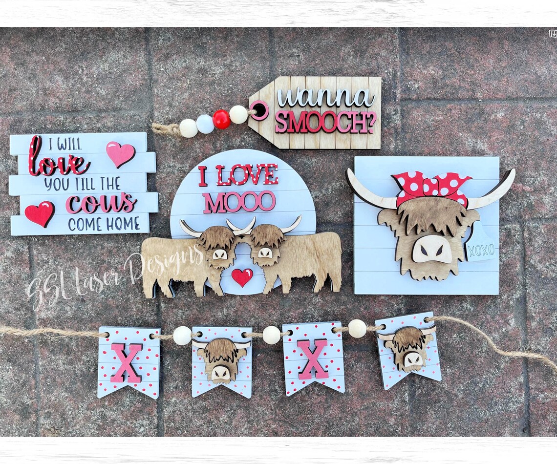Highland Cow Valentine's Tiered Tray SVG, Farm Valentine Tray Svg ...