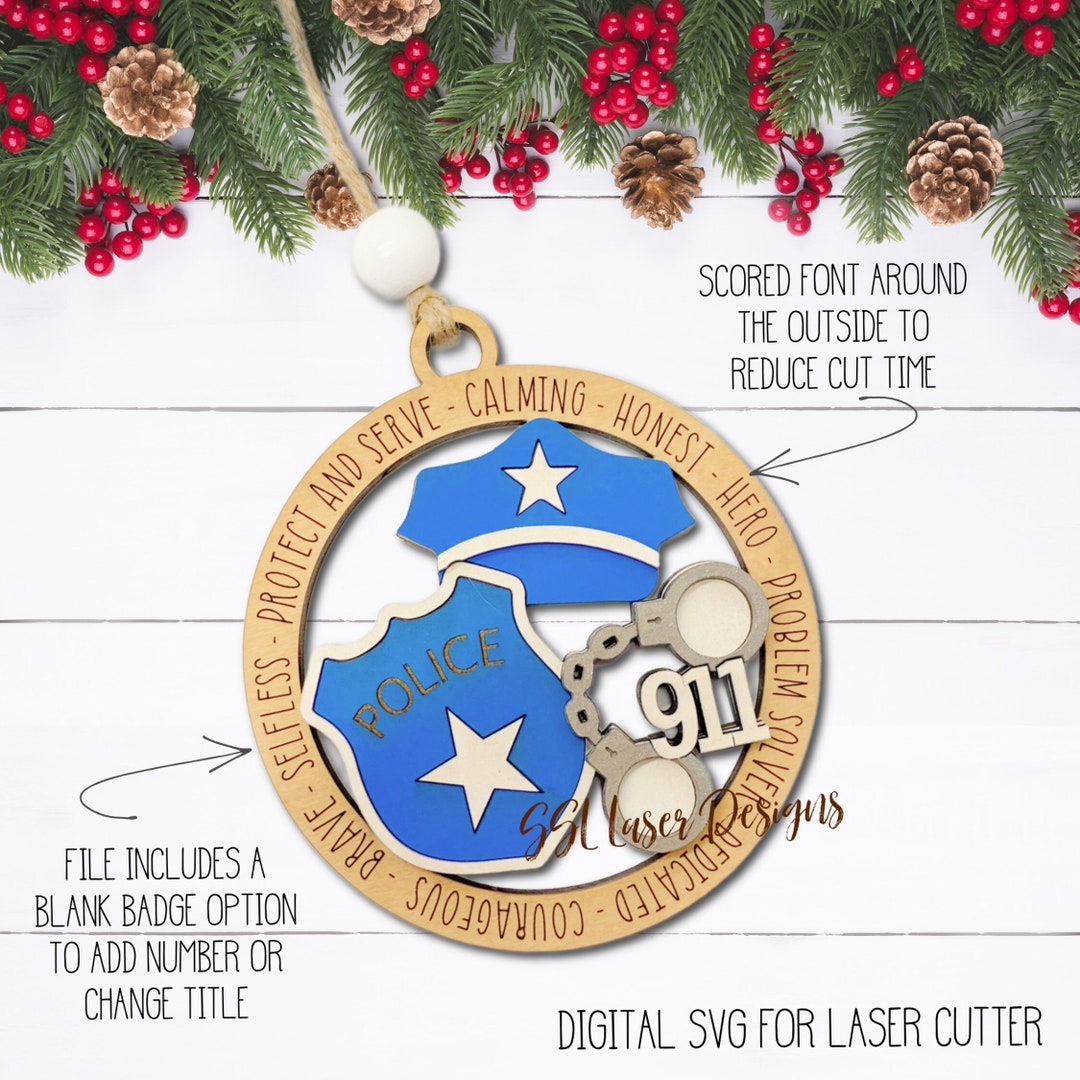 Police Officer Christmas Ornaments SVG File, Police Ornaments SVG Laser ...