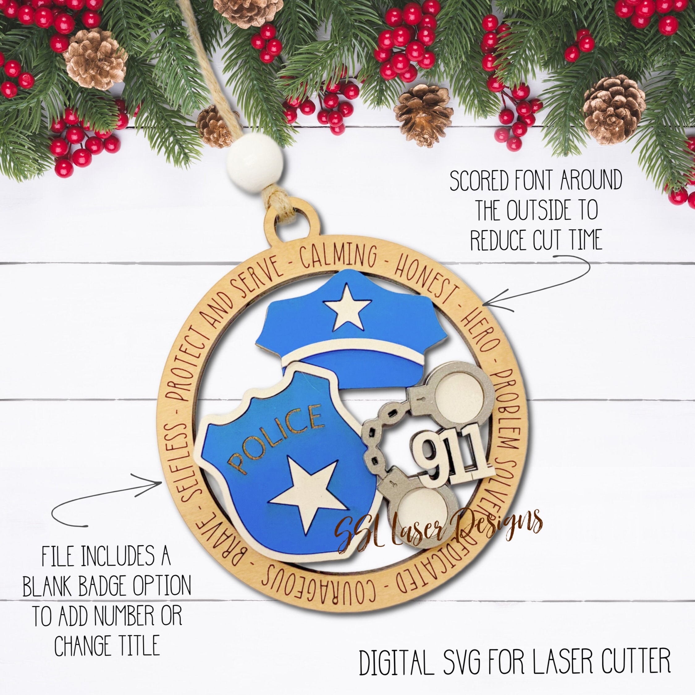 Police Officer Christmas Ornaments SVG File, Police Ornaments SVG Laser ...