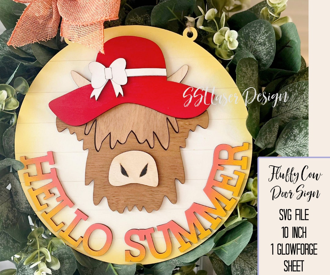 Highland Cow Summer Door Sign SVG Cut File, Highland Cow Door Sign ...