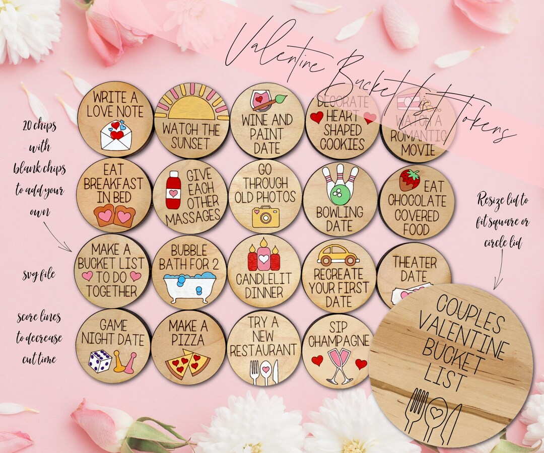 Couples Valentine Bucket List Tokens SVG, Date Night Valentine ...