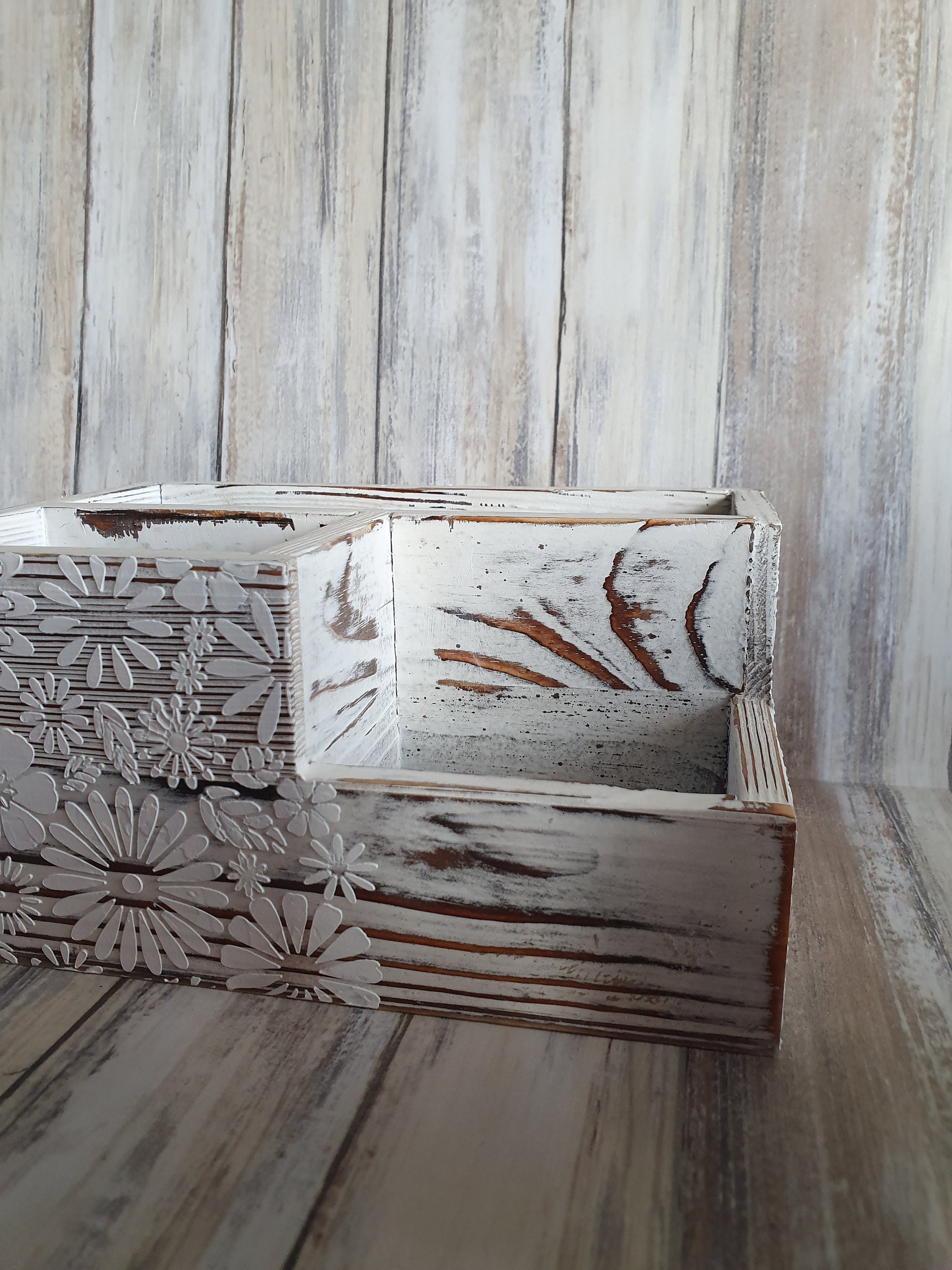 Handmade Rustic Wood Desk Tidy, Pencil Holder, Decorative Stationary ...