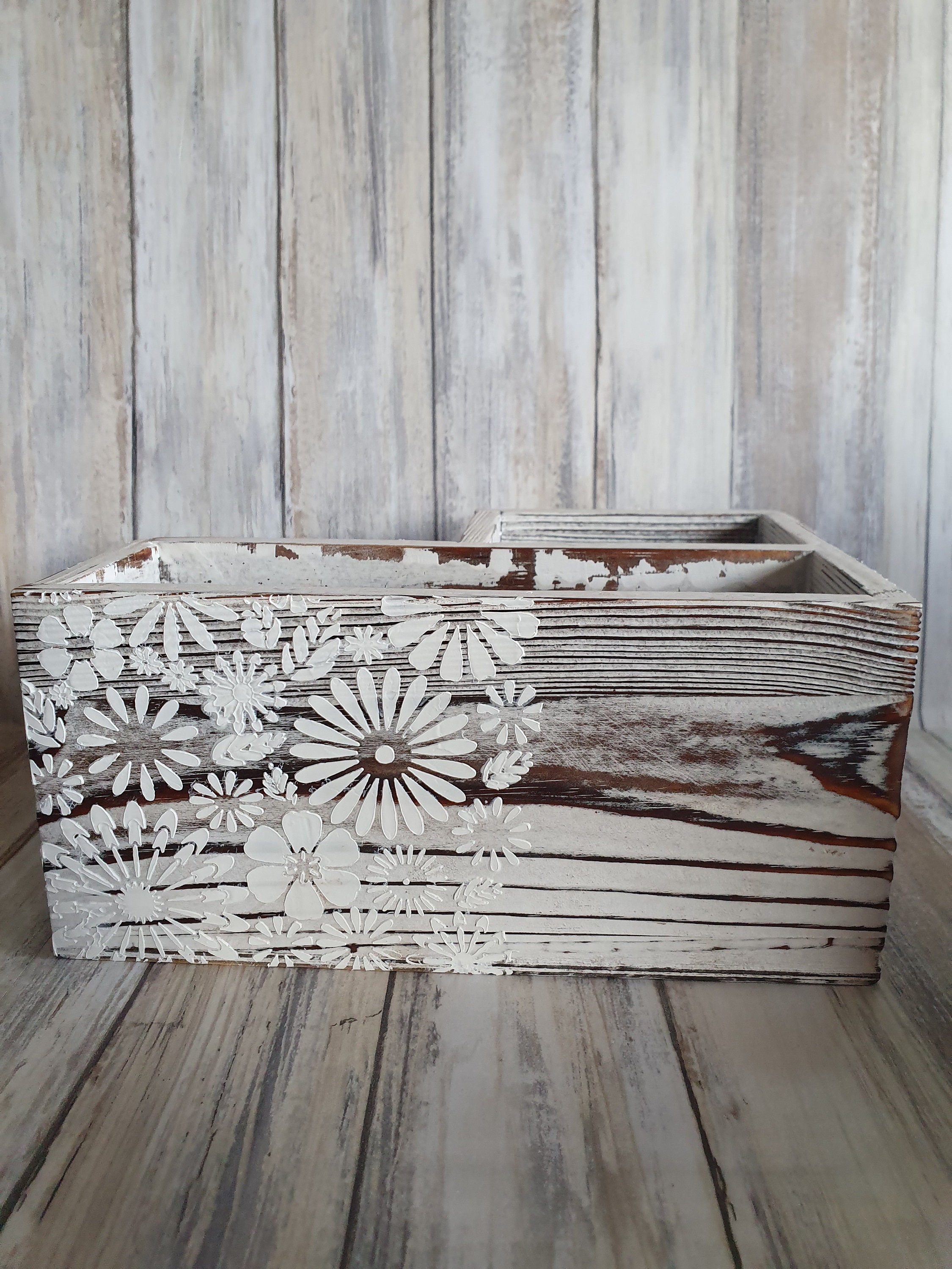 Handmade Rustic Wood Desk Tidy, Pencil Holder, Decorative Stationary ...