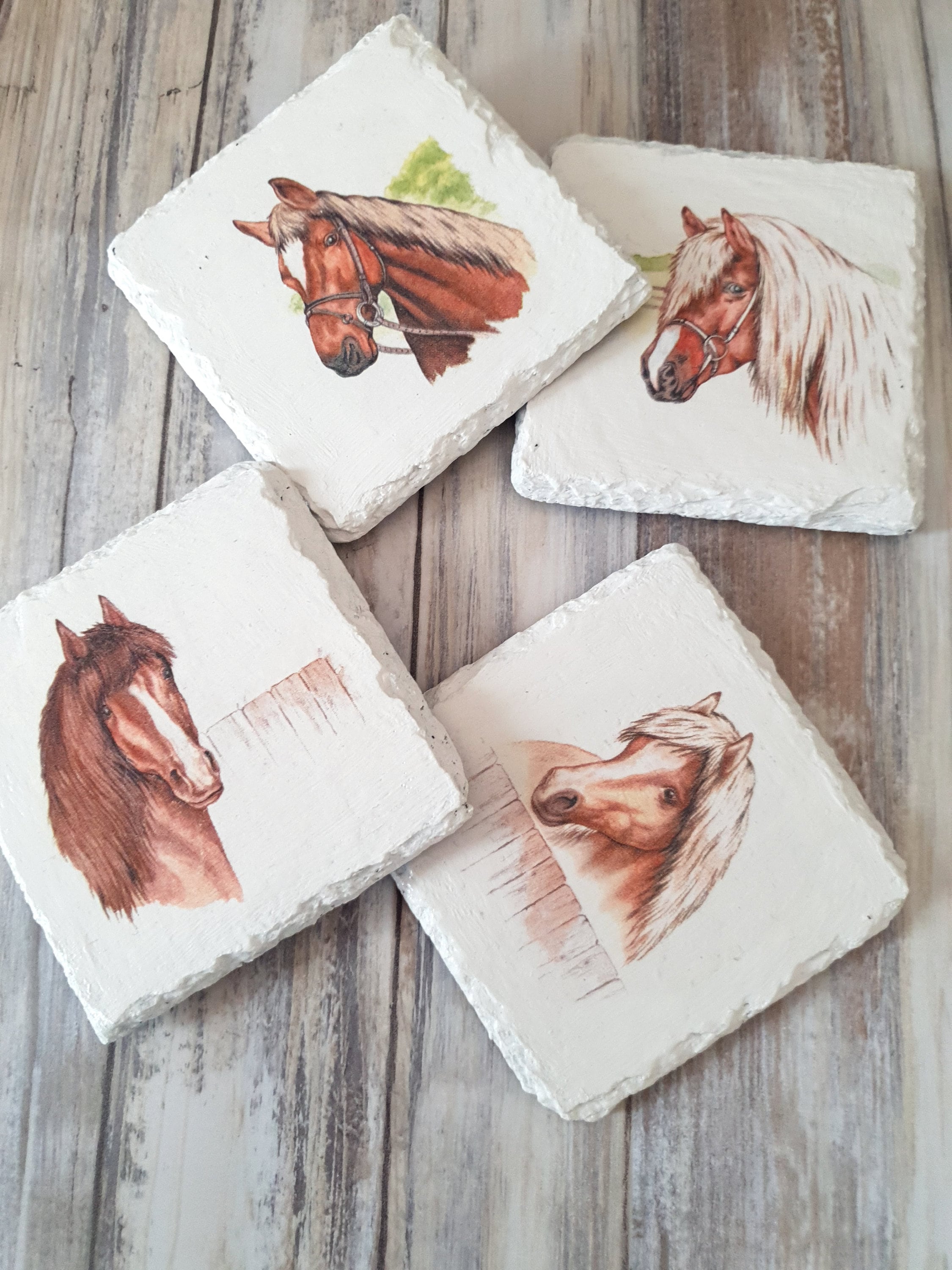 Handmade Set of 4 Table Coasters With Horses, Handmade UK, Christmas ...