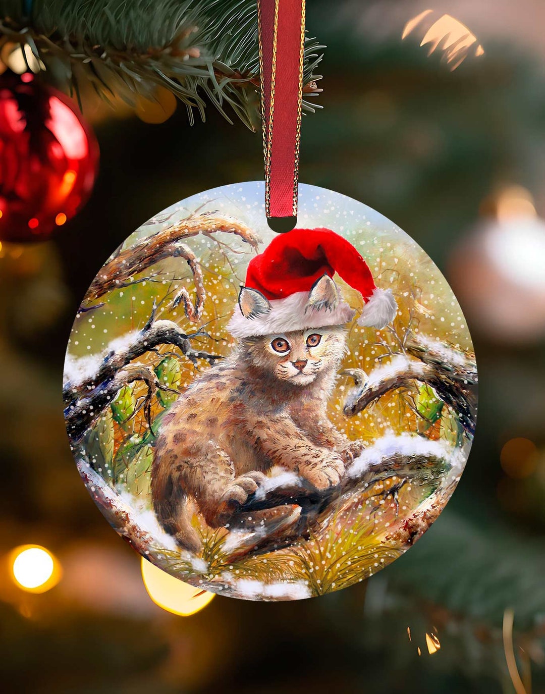 Bobcat Christmas Ornament, Climbing Cub, Original Oil Painting - Etsy