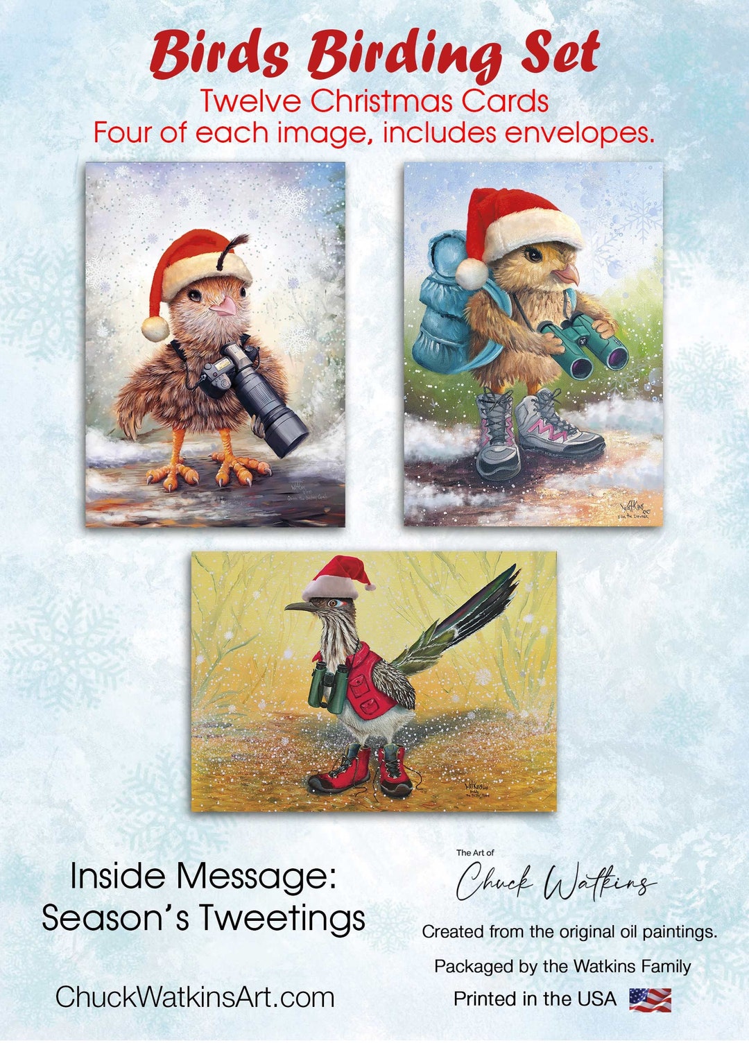 Birds Birding Christmas Cards, 12 Cards Box Set, Greeting, Holiday ...