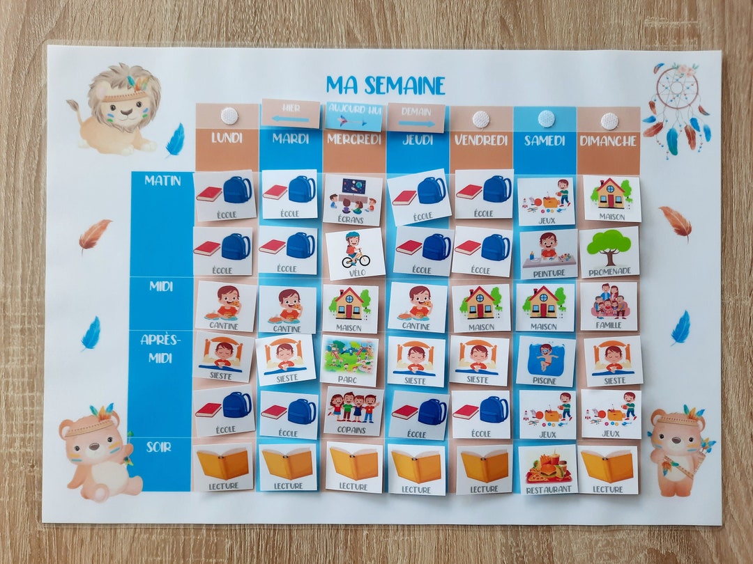 Semainier enfant grand format animaux boho attrape rêves lion ours ...