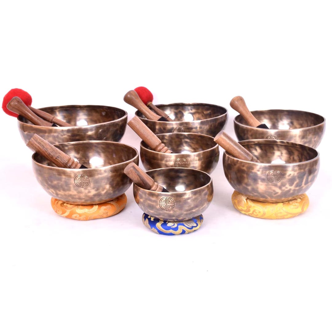 Professionally Tuned Full Moon Singing Bowl Set of 7 - Complete Sound ...