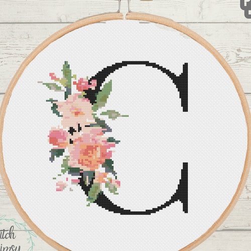 Letter C Monogram Initial Coral Peach Pink Botanical Floral - Etsy
