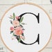 Letter C Monogram Initial Coral Peach Pink Botanical Floral Initial ...
