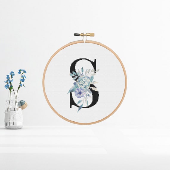 S Initial Monogram Letter Teal Purple Botanical Floral Baby | Etsy