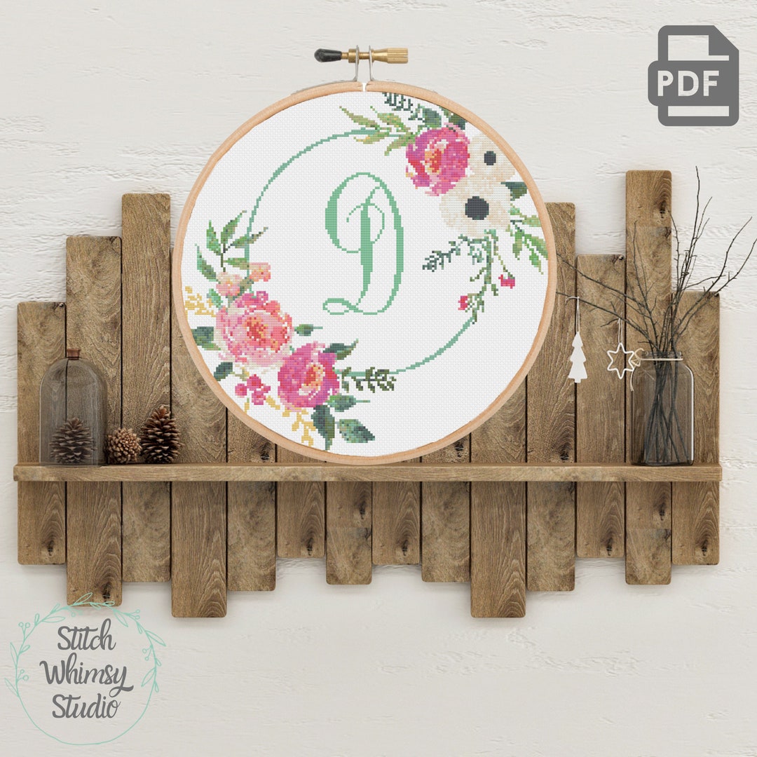 Letter D Monogram Initial Greenery Pink Peony Botanical Floral - Etsy