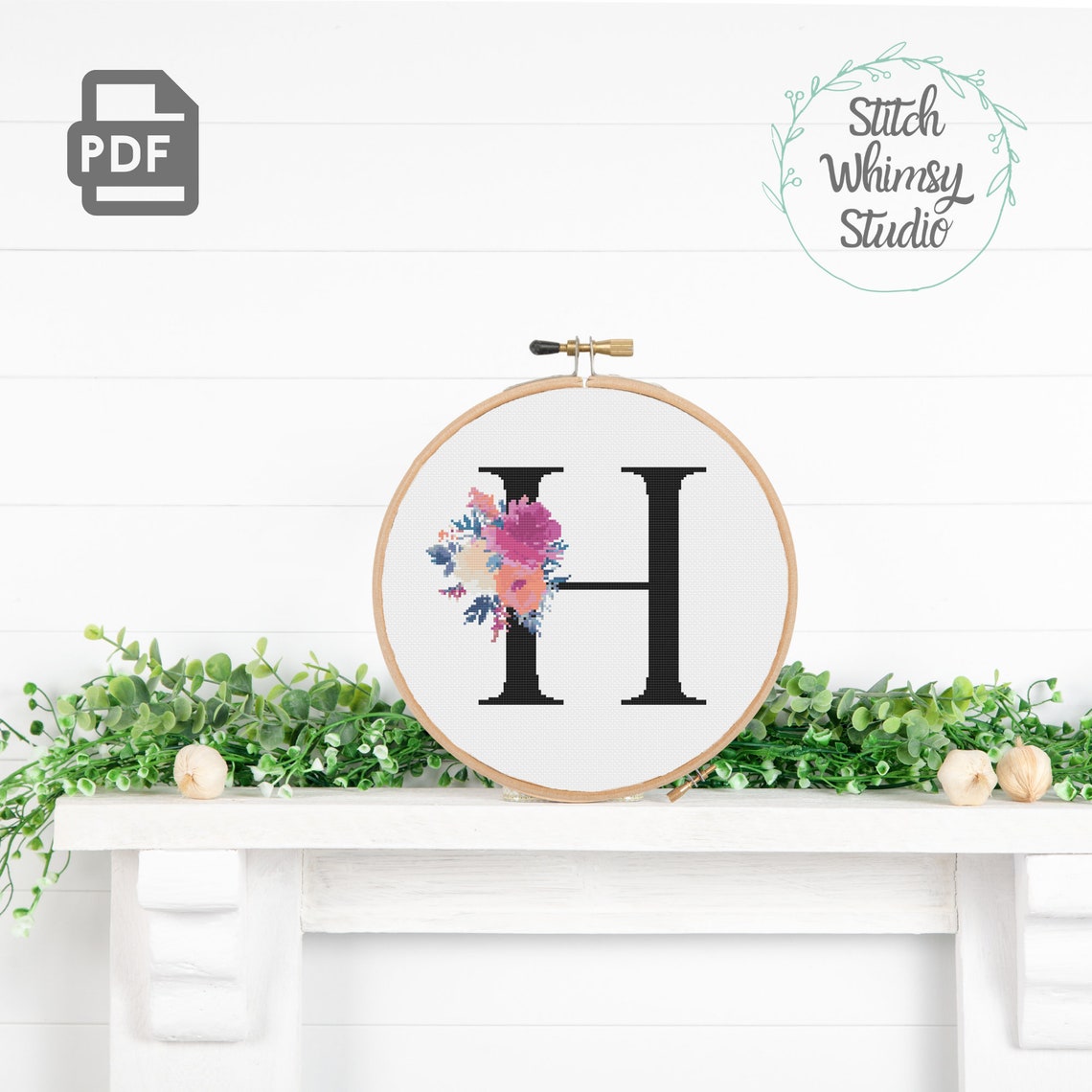 Letter H Monogram Initial Multicolor Bouquet Botanical Floral - Etsy
