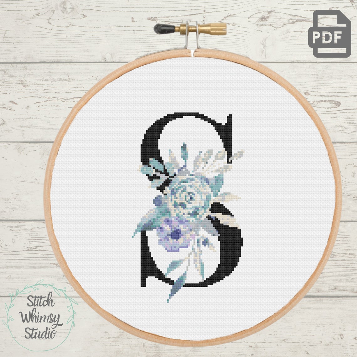 S Initial Monogram Letter Teal Purple Botanical Floral Baby - Etsy
