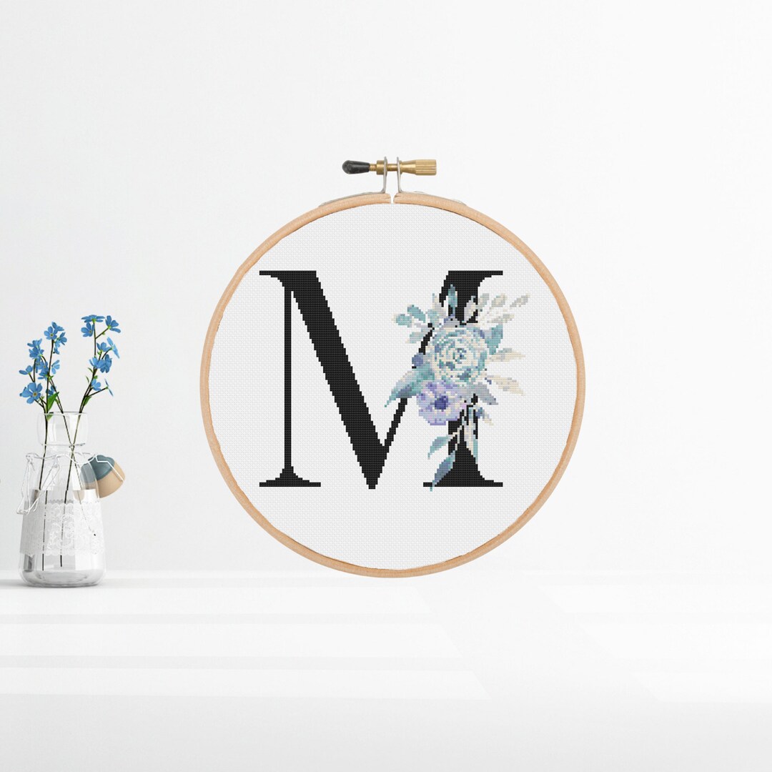 M Initial Monogram Letter Teal Purple Botanical Floral, Baby Girl ...