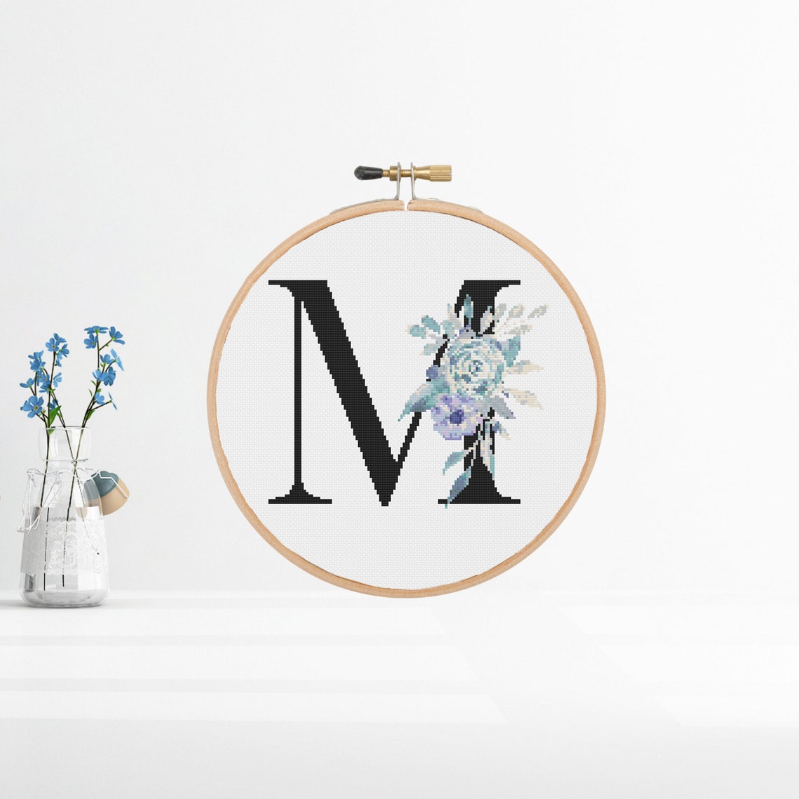 M Initial Monogram Letter Teal Purple Botanical Floral Baby | Etsy