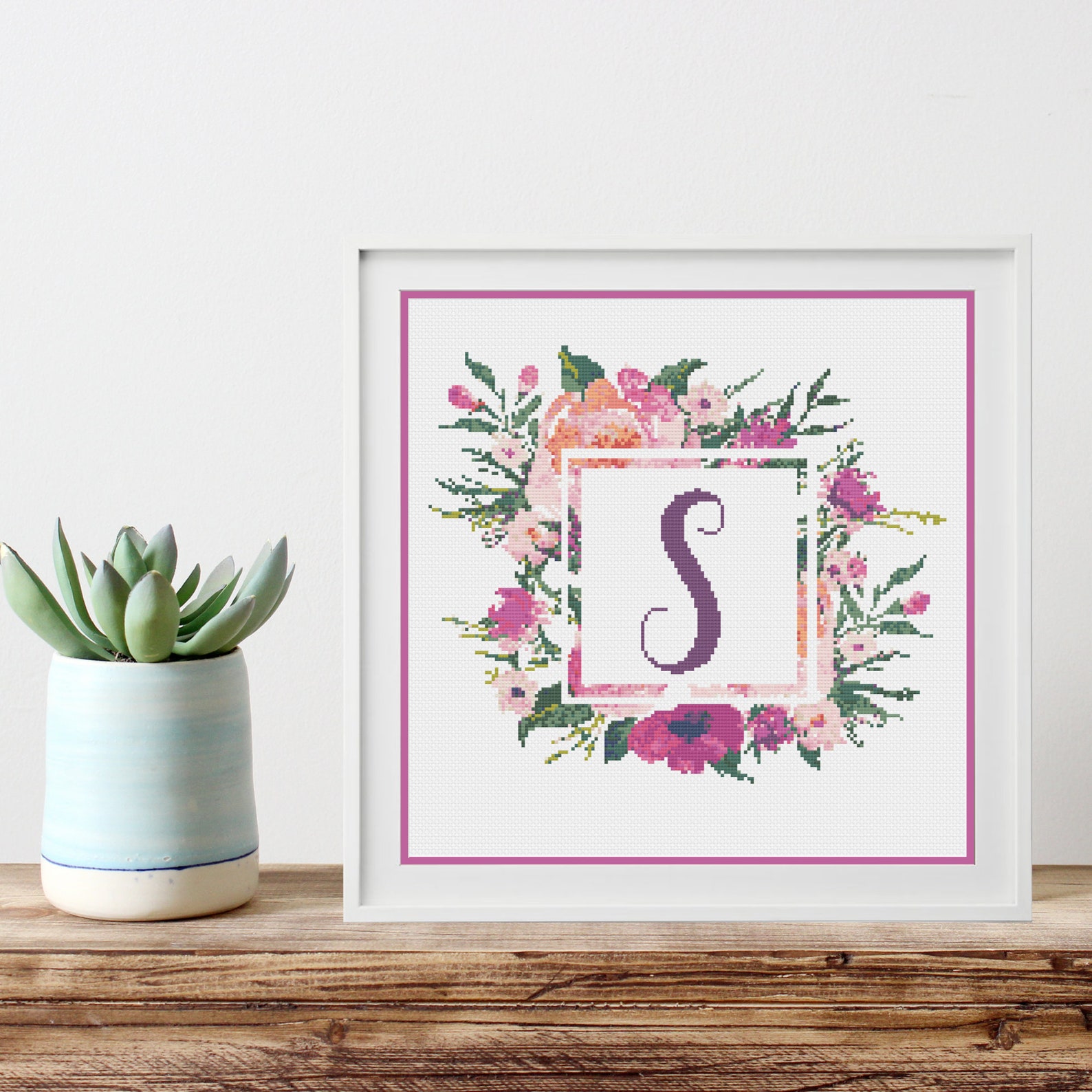 Letter S Monogram Initial Purple Pink Botanical Floral Letter - Etsy