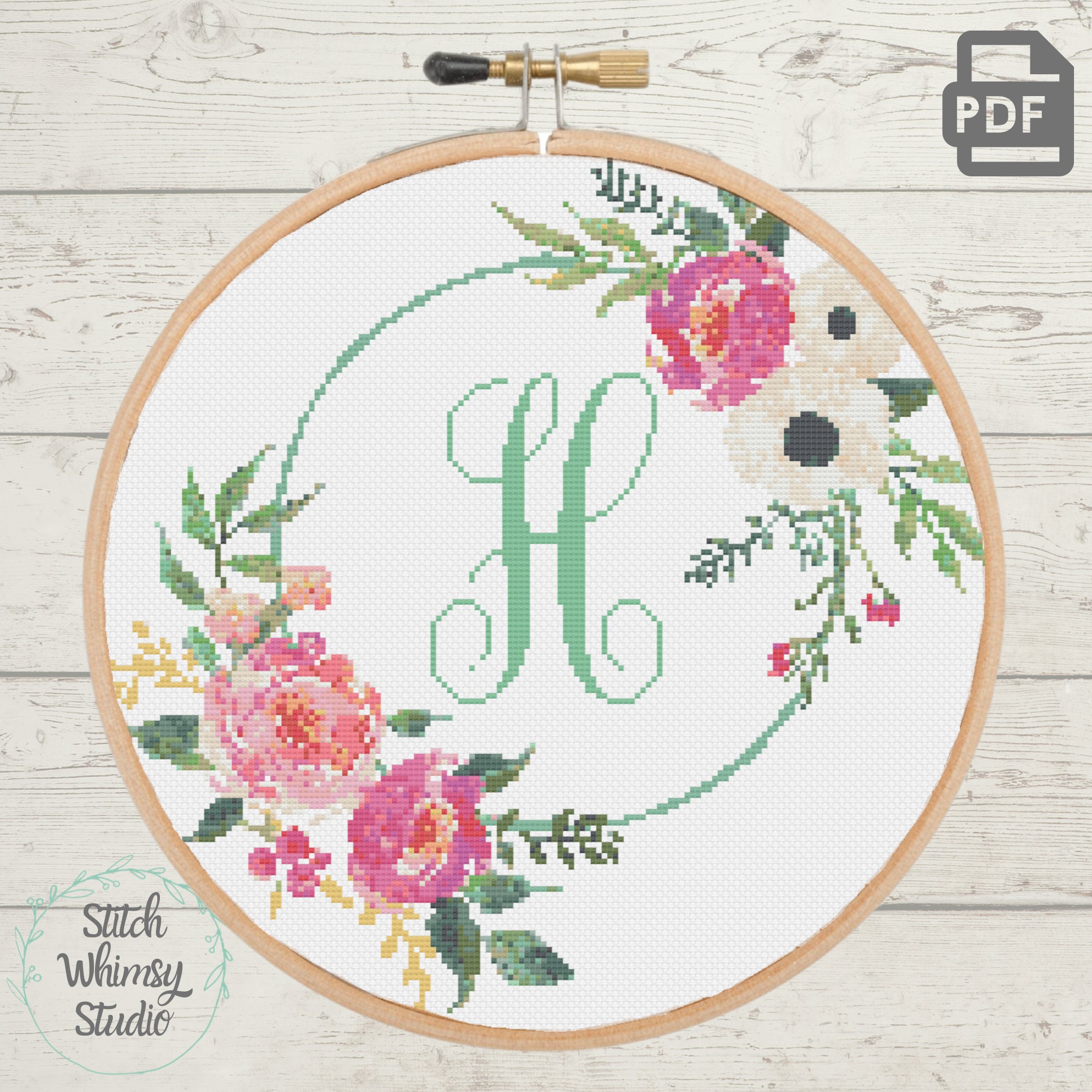 Letter H Monogram Initial Pink Peony Botanical Floral Initial - Etsy