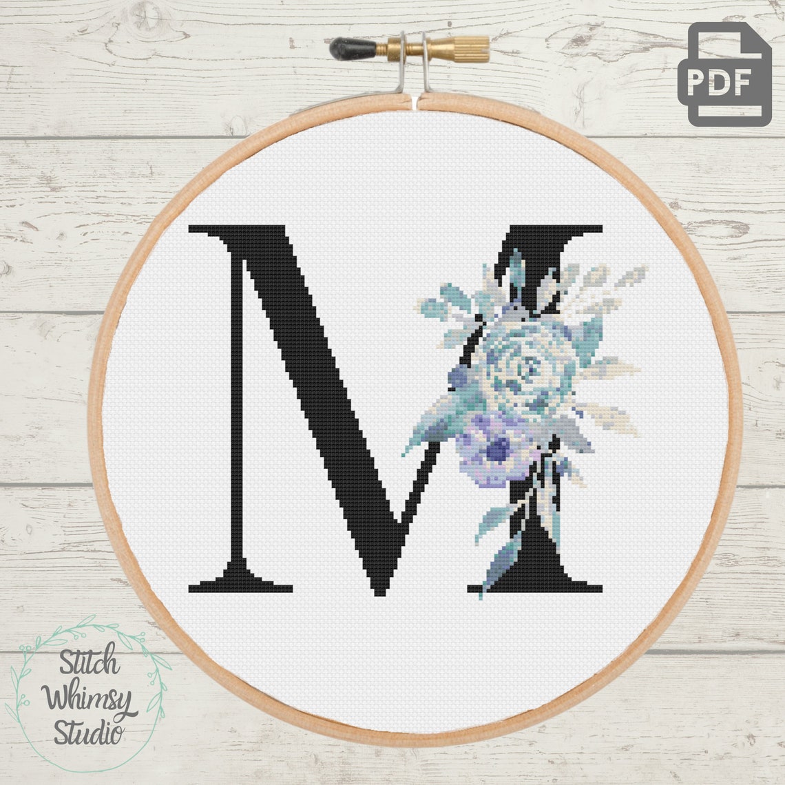 M Initial Monogram Letter Teal Purple Botanical Floral Baby - Etsy
