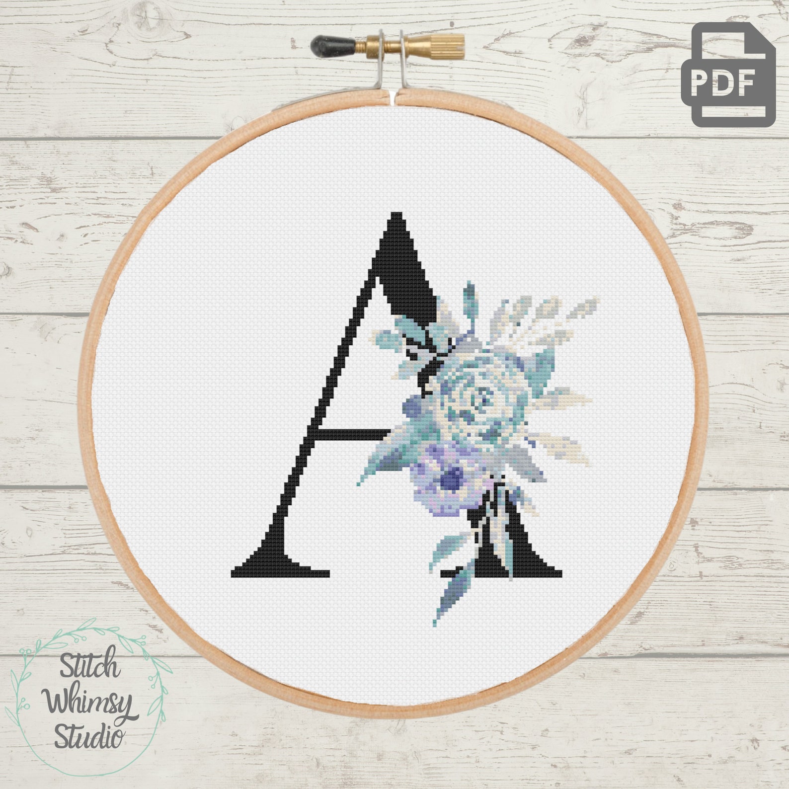 A Initial Monogram Letter Teal Purple Botanical Floral Baby - Etsy