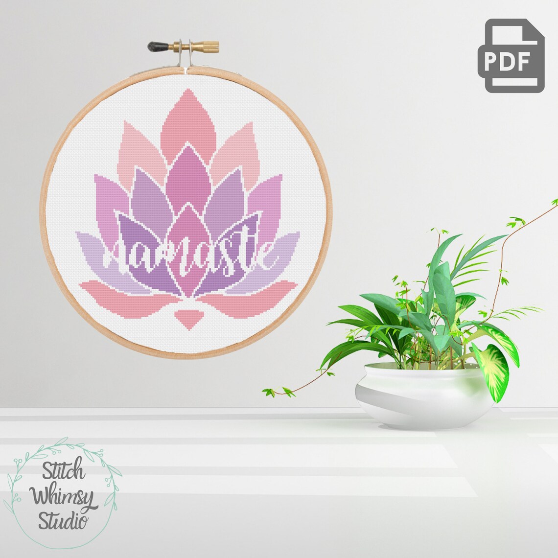 Namaste Lotus Modern Counted Cross Stitch Pattern Wall Art PDF - Etsy