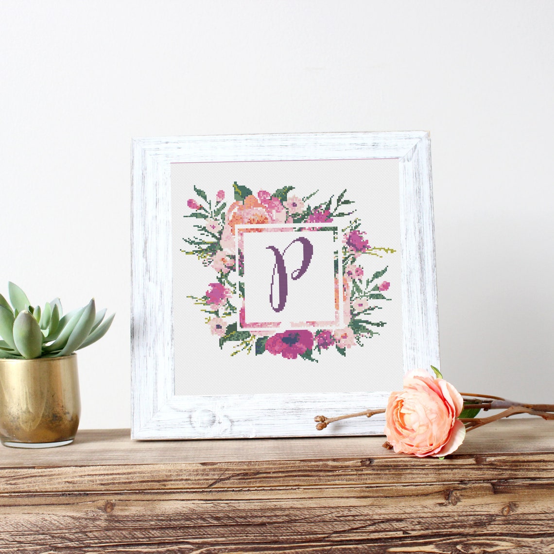 Letter P Monogram Initial Purple Pink Botanical Floral Letter - Etsy