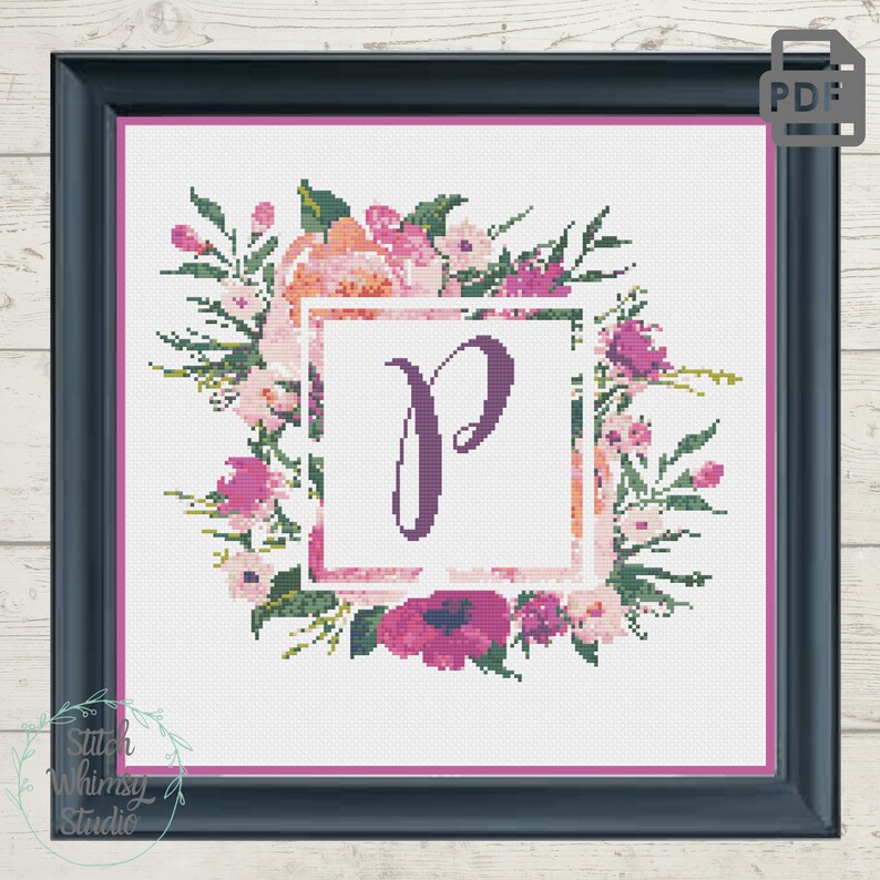 Letter P Monogram Initial Purple Pink Botanical Floral Letter - Etsy