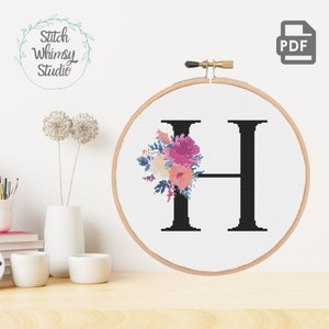 Letter H Monogram Initial Multicolor Bouquet Botanical Floral Initial ...