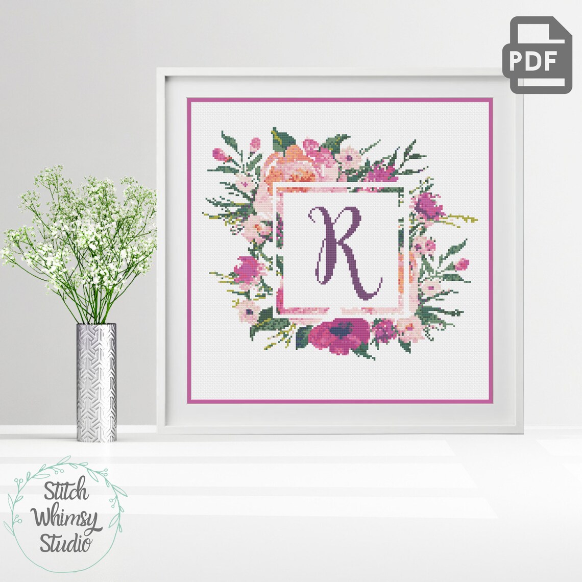 Letter R Monogram Initial Purple Pink Botanical Floral Letter - Etsy