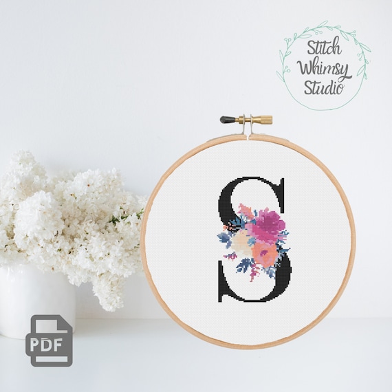 Letter S Monogram Initial Colorful Bouquet Botanical Floral | Etsy