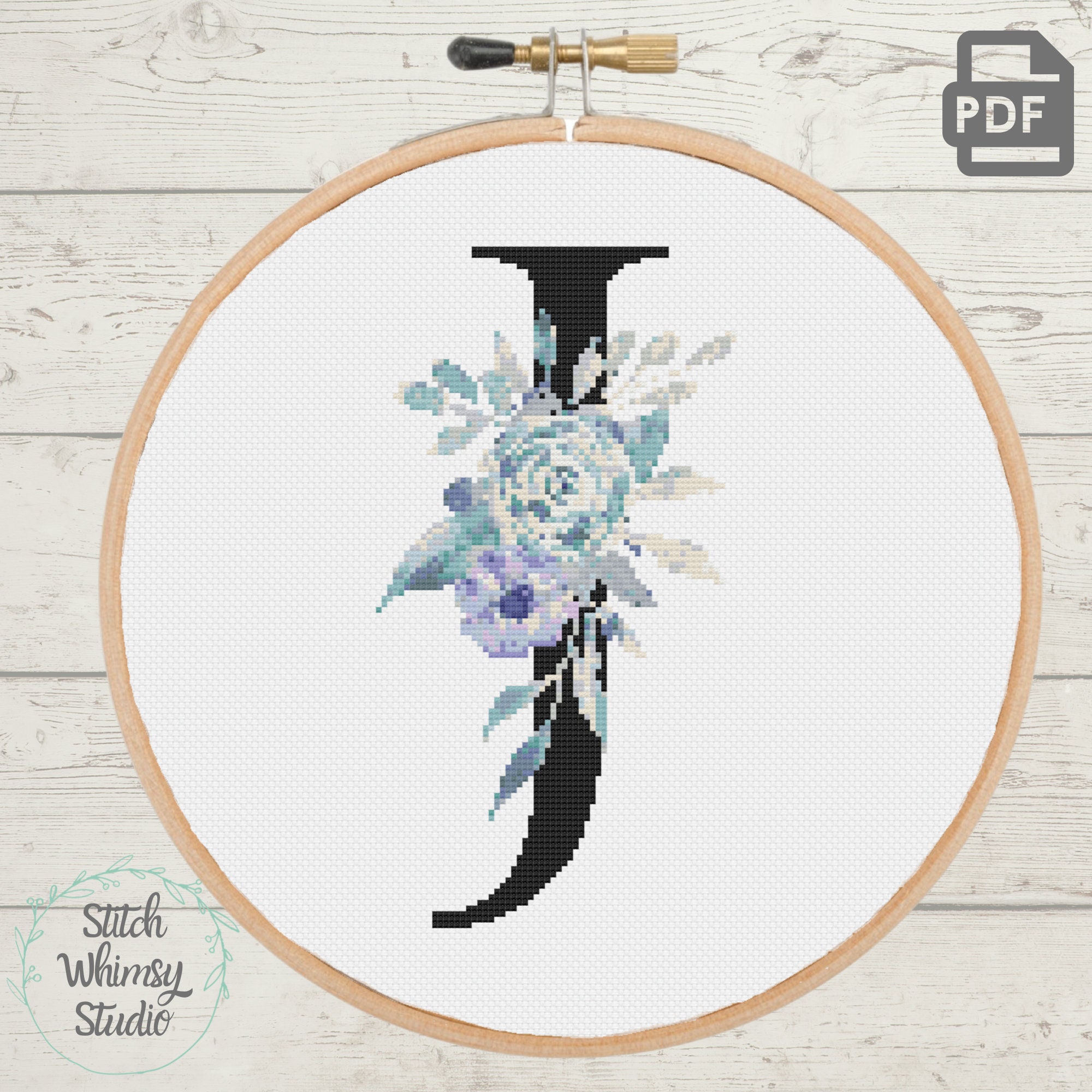 J Initial Monogram Letter Teal Purple Botanical Floral, Baby Girl ...