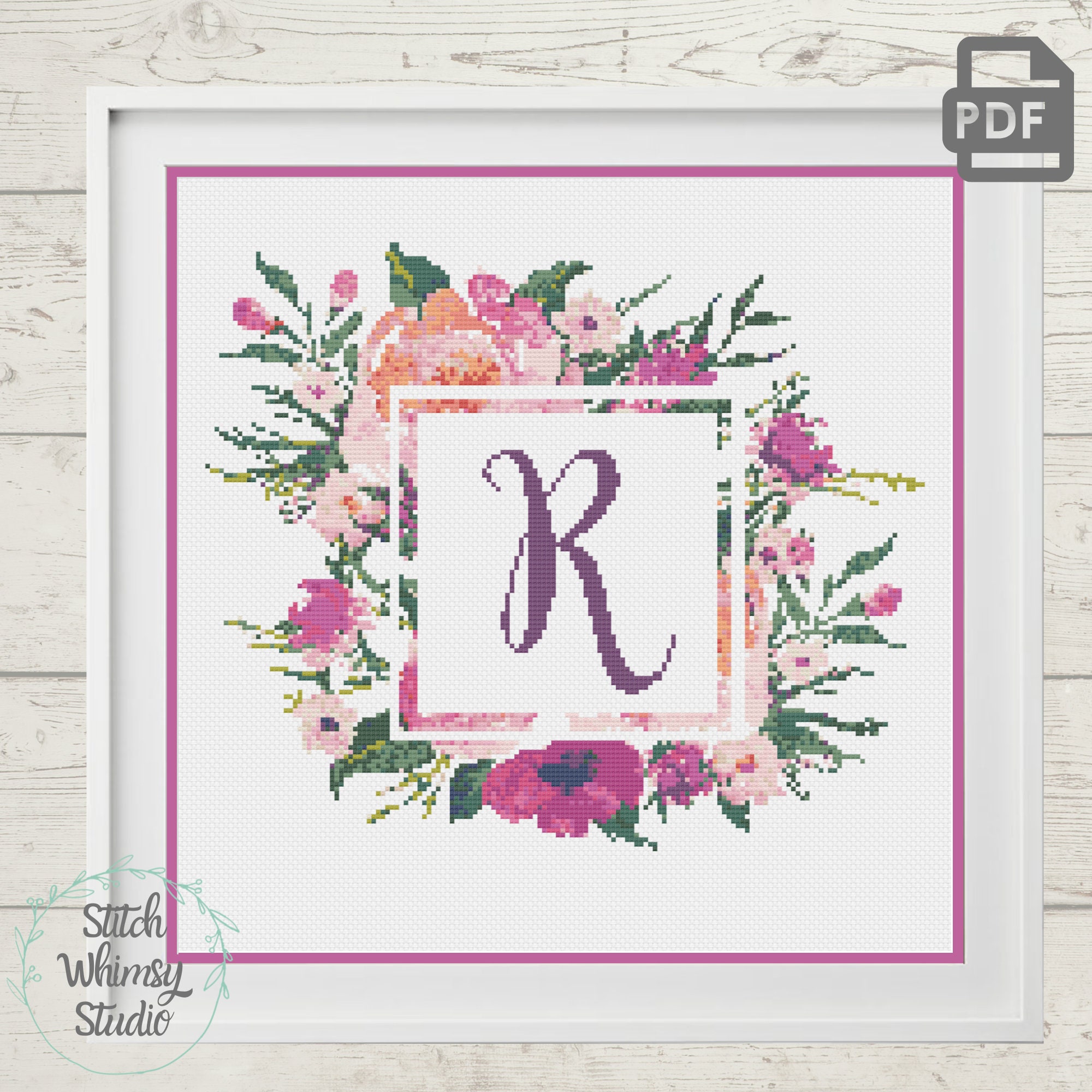 Letter R Monogram Initial Purple Pink Botanical Floral Letter - Etsy