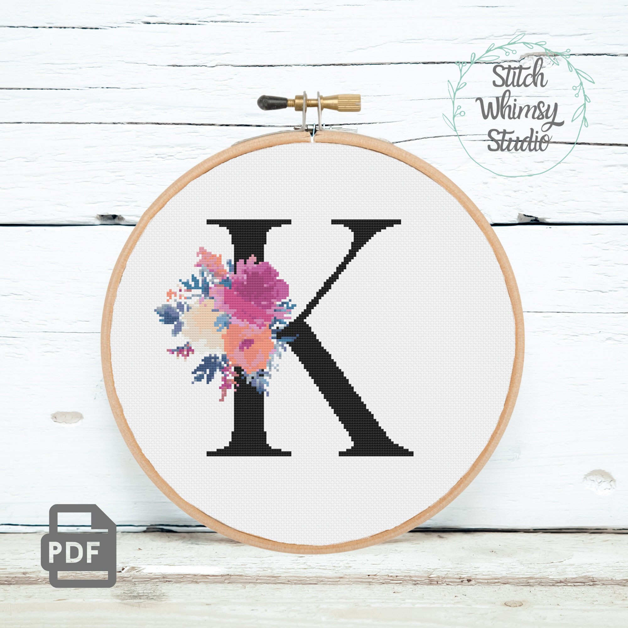 Letter K Monogram Initial Multicolor Bouquet Botanical Floral Initial ...