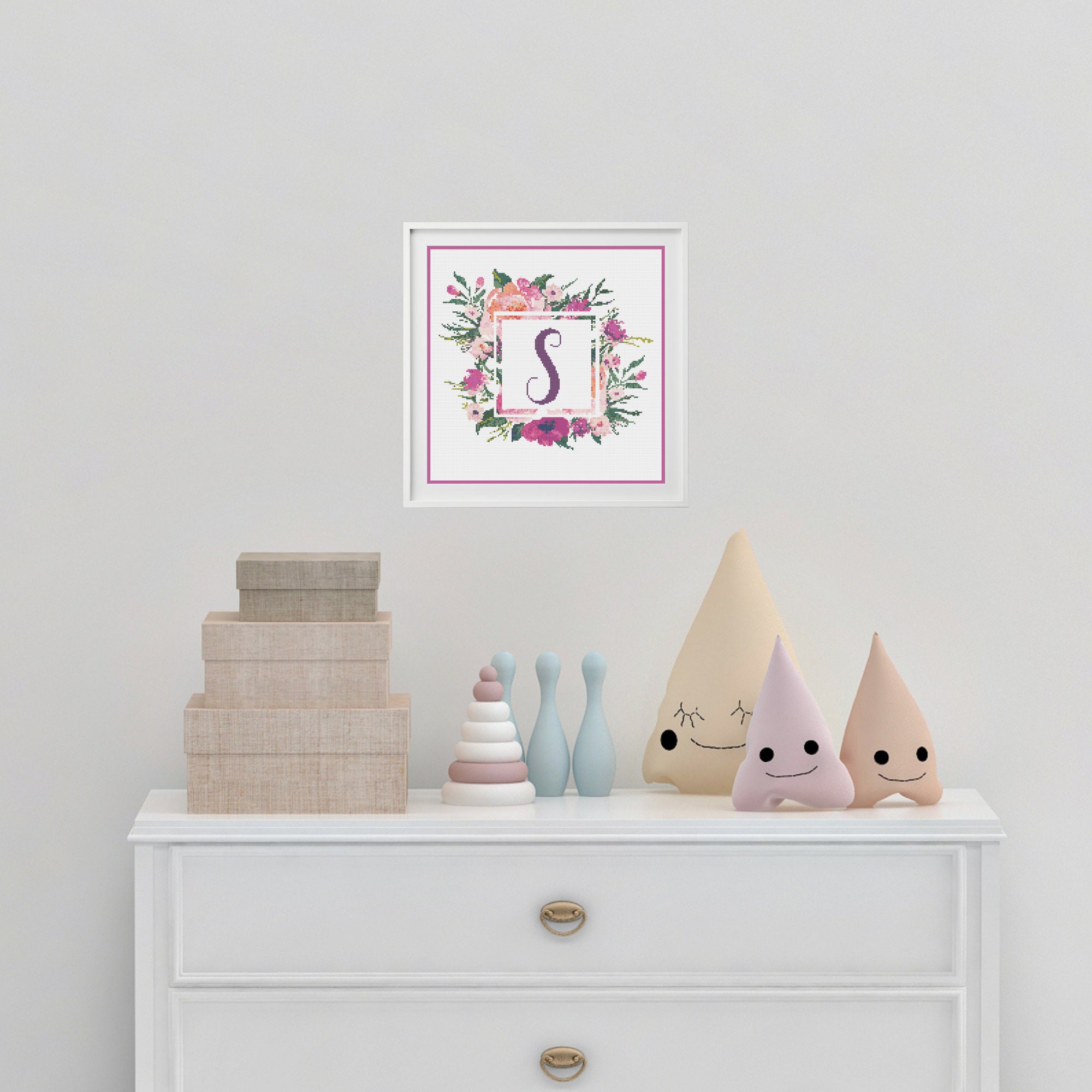 Letter S Monogram Initial Purple Pink Botanical Floral Letter - Etsy