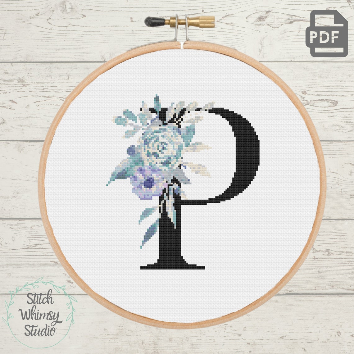 P Initial Monogram Letter Teal Purple Botanical Floral, Baby Girl ...