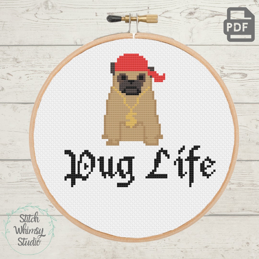 Pug Cross Stitch, Pug Life, Funny Easy Dog Cross Stitch Pattern for ...