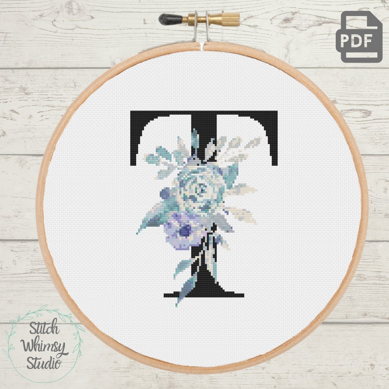 T Initial Monogram Letter Teal Purple Botanical Floral Baby - Etsy