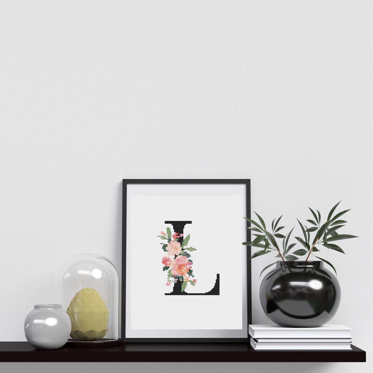 L Initial Monogram Letter Coral Peach Pink Botanical Floral Initial ...