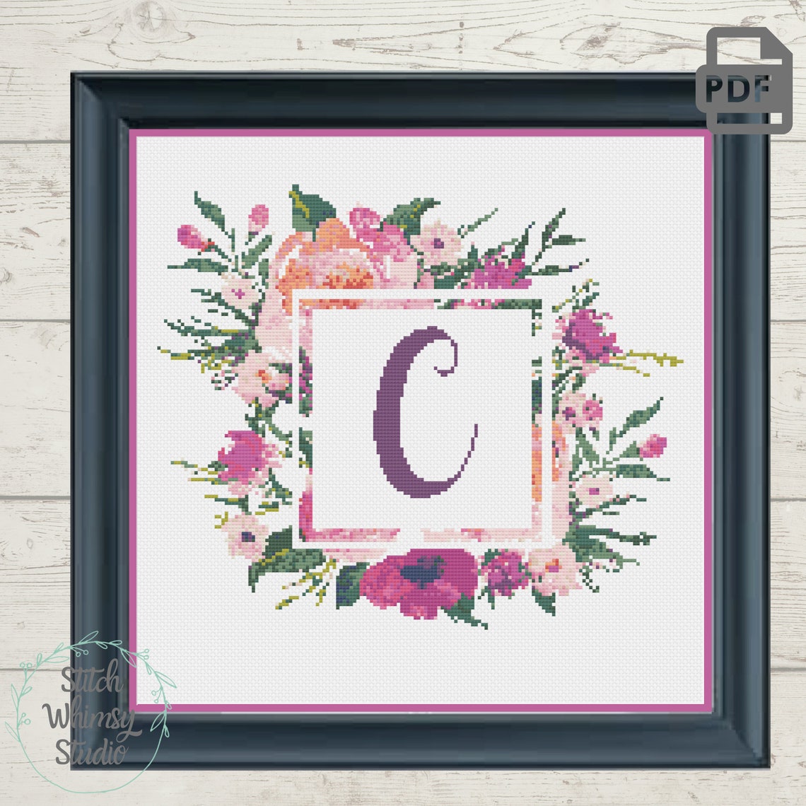 Letter C Monogram Initial Purple Pink Botanical Floral Letter - Etsy