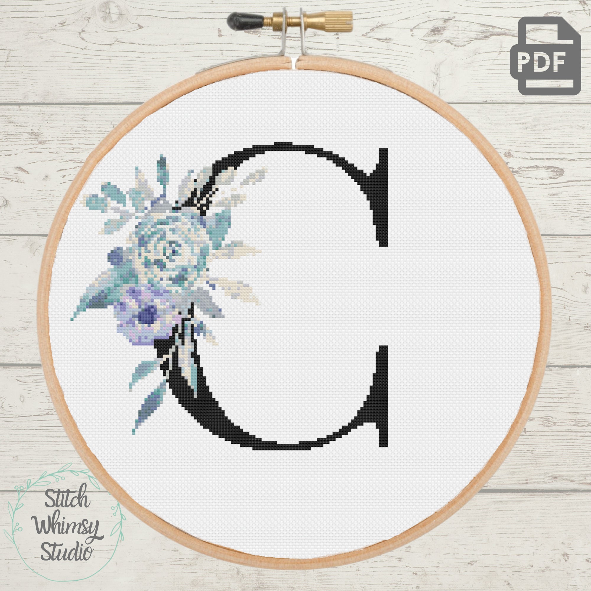 C Initial Monogram Letter Teal Purple Botanical Floral Baby - Etsy