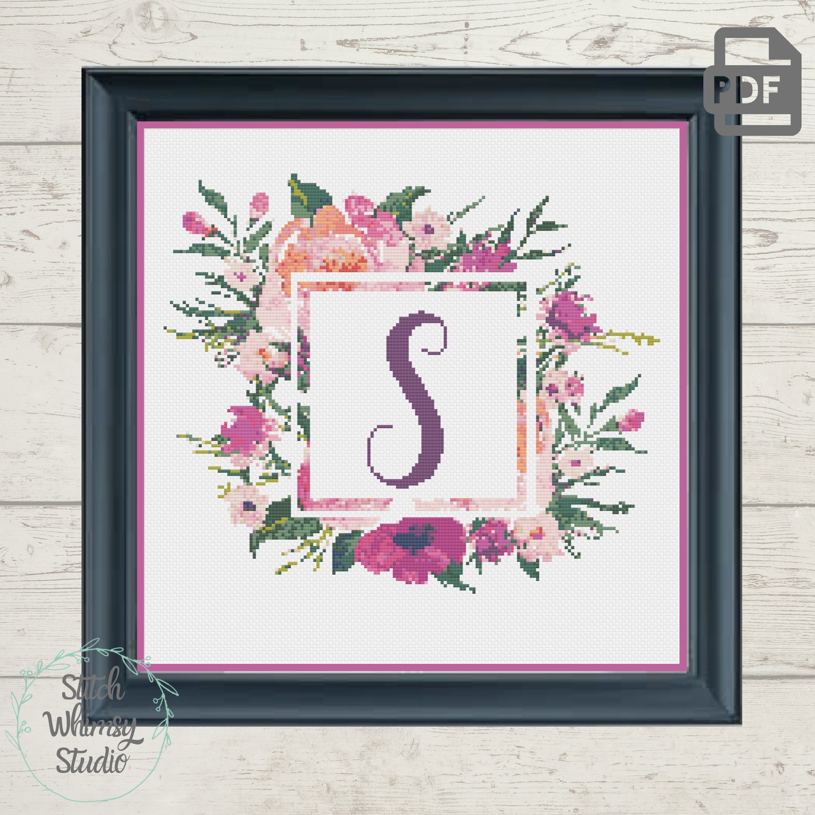 Letter S Monogram Initial Purple Pink Botanical Floral Letter - Etsy