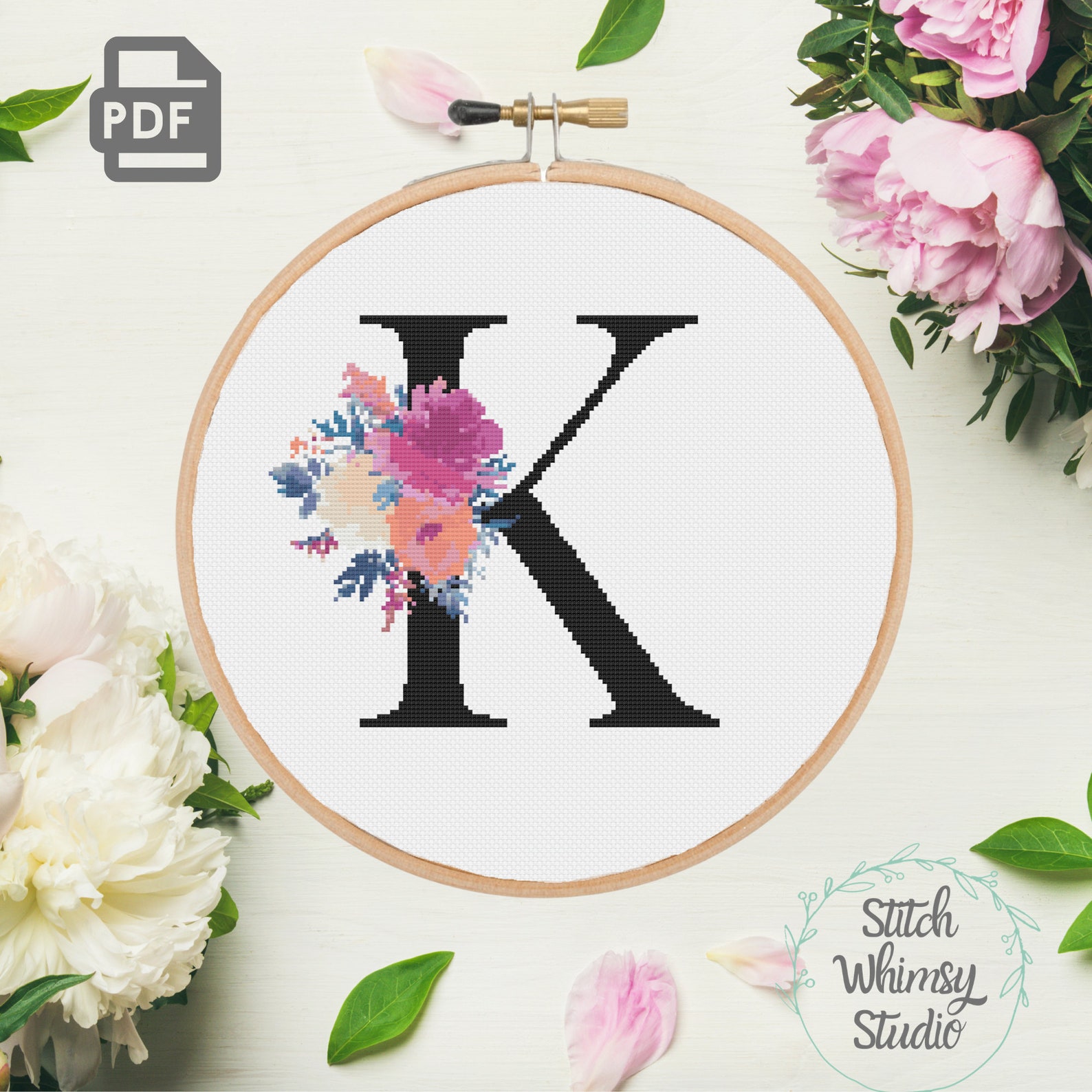 Letter K Monogram Initial Multicolor Bouquet Botanical Floral - Etsy
