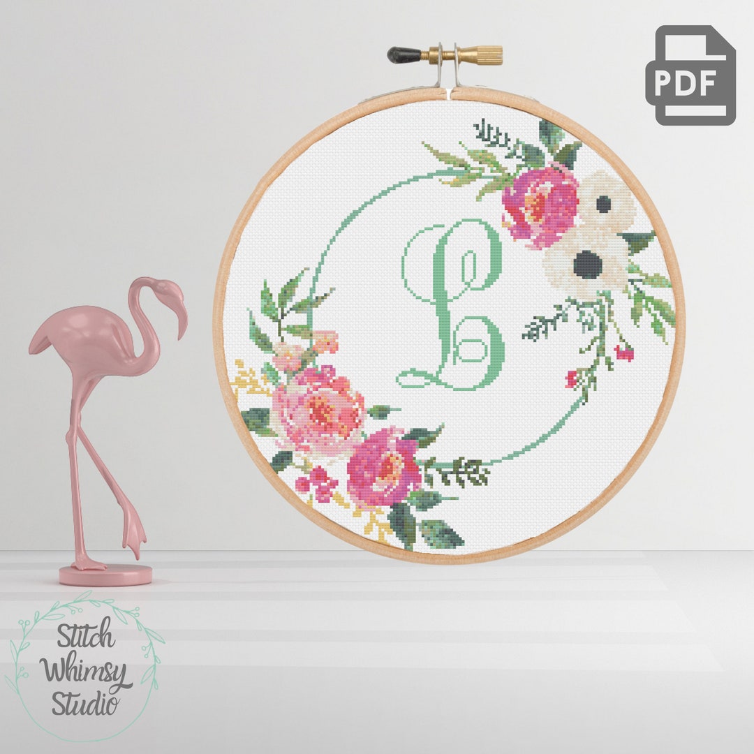 L Initial Monogram Letter Greenery Wreath Pink Peony Botanical Floral ...